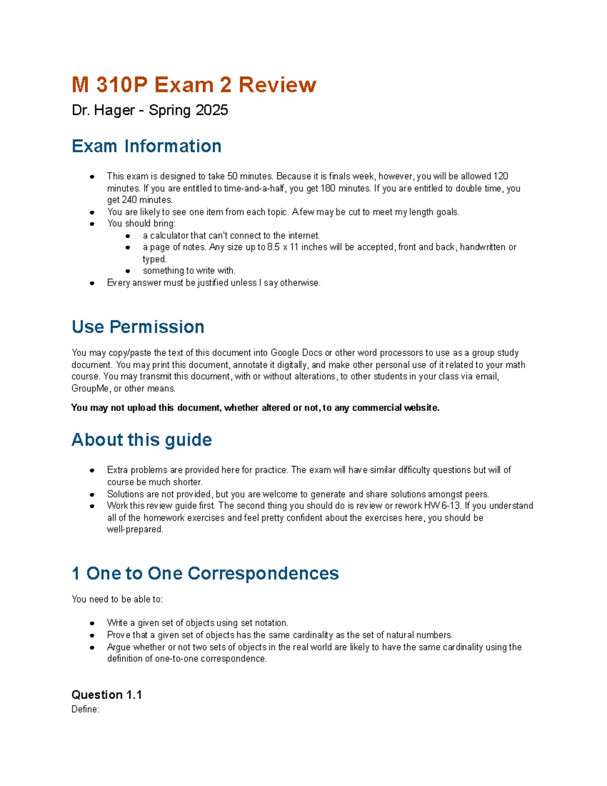 M 310P Exam 2 Review Guide - Dr. Hager - Spring 2025 - M 310P Exam 2 ...