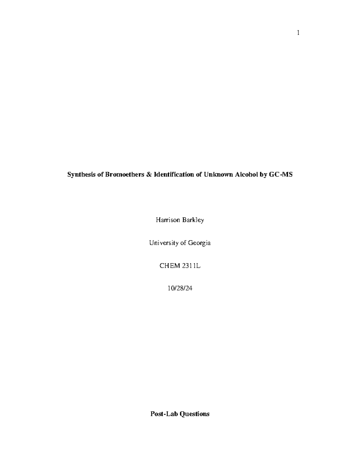 Experiment 8 - Formation of a Bromoether - 1 Synthesis of Bromoethers ...