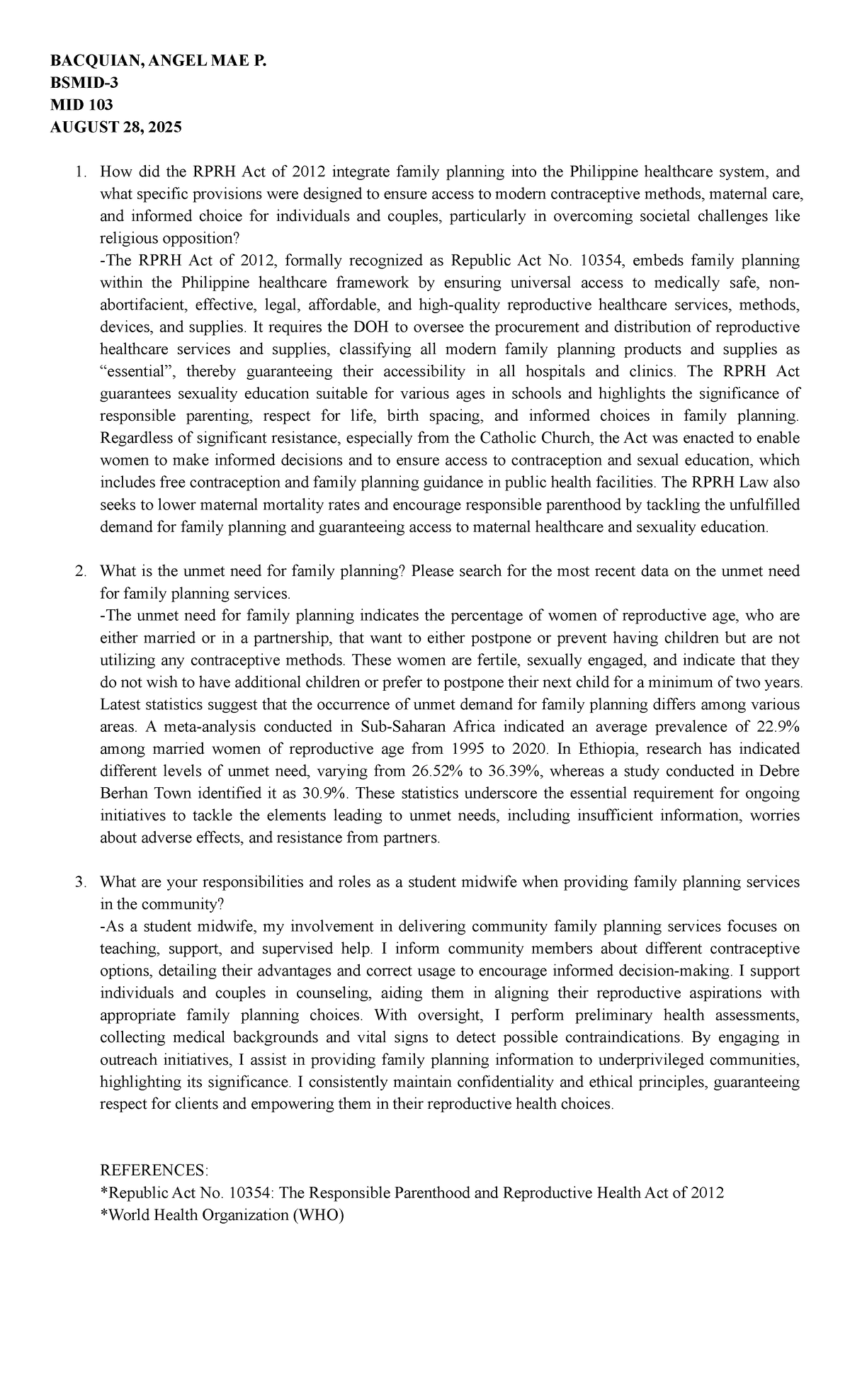 MID 103 - Family Planning Integration in the RPRH Act of 2012 - Studocu
