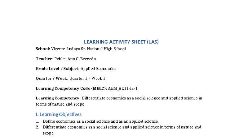 LAS: Understanding Economics as Social vs Applied Science - Studocu