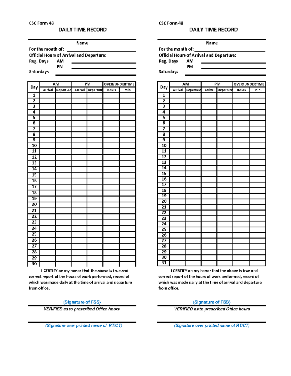 DTR - DTR - I CERTIFY on my honor that the above is true and correct ...
