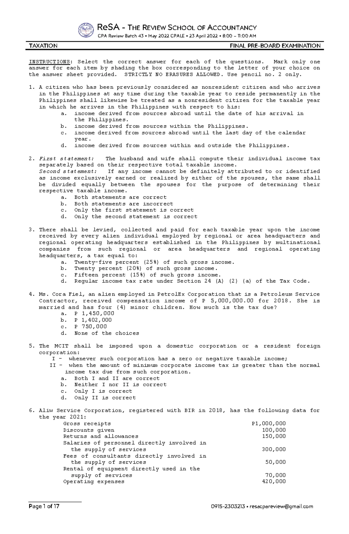 Re SA B44 RFBT Final PB Exam - Questions and Answers - ReSA - THE ...