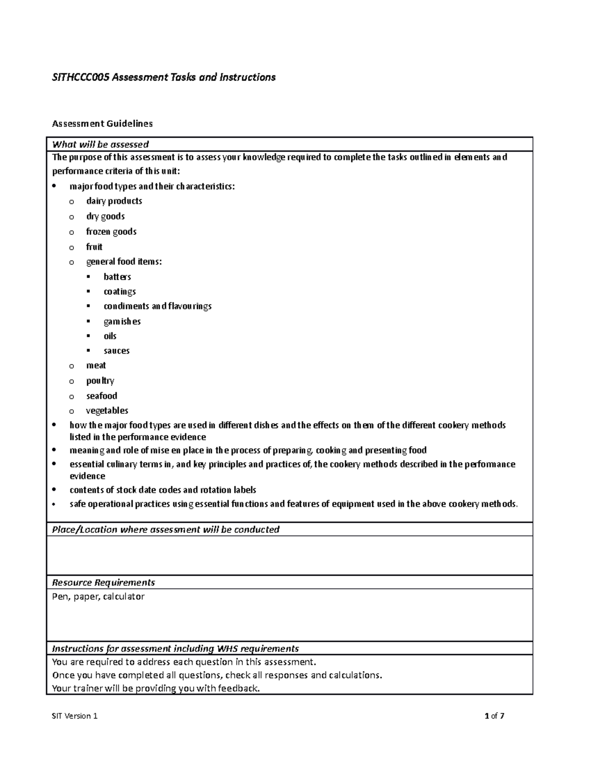 SITHCCC005 Assessment 1: Food Types and Cooking Methods Explained - Studocu
