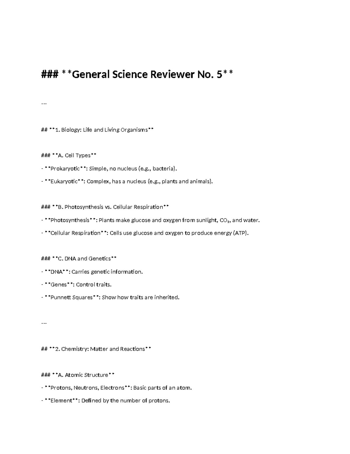 General Science Reviewer #5: Key Concepts in Bio, Chem & Physics - Studocu