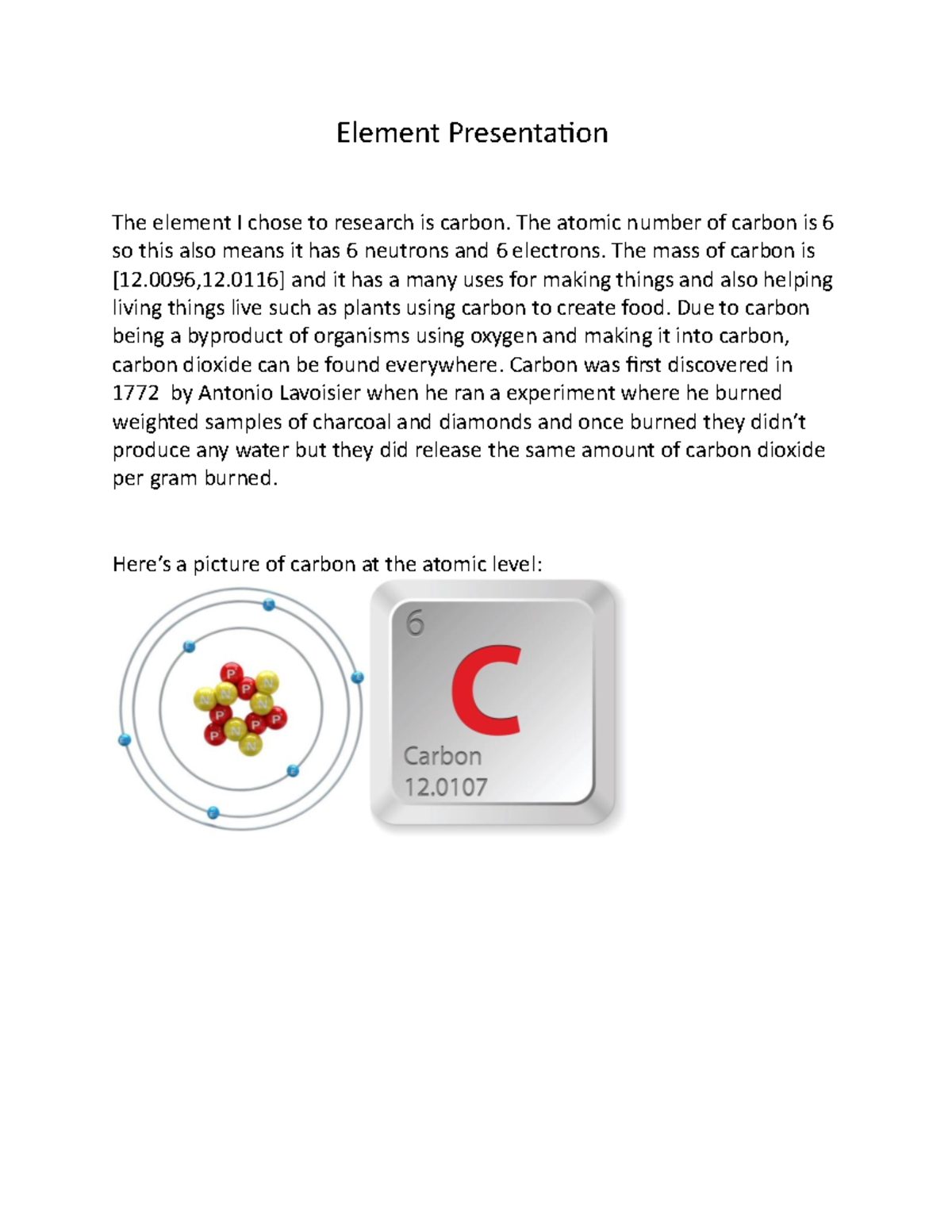 Chemistry 101: Element Project on Carbon and Its Uses - Studocu