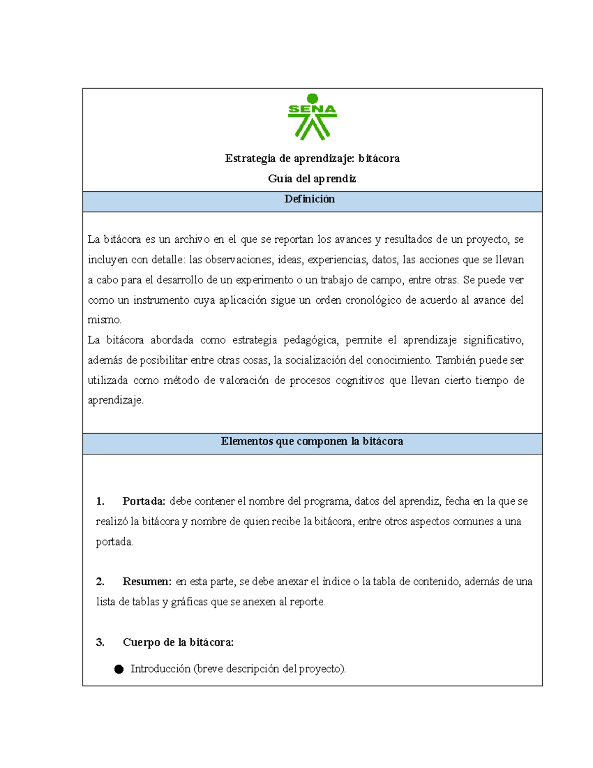 Bitacora - informe - Estrategia de aprendizaje: bitácora Guía del ...