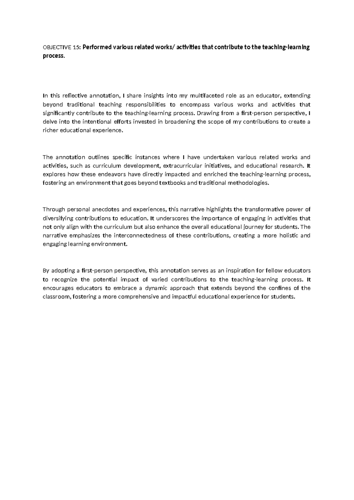 Reflective Annotation on Objective 15: Enhancing Teaching-Learning ...