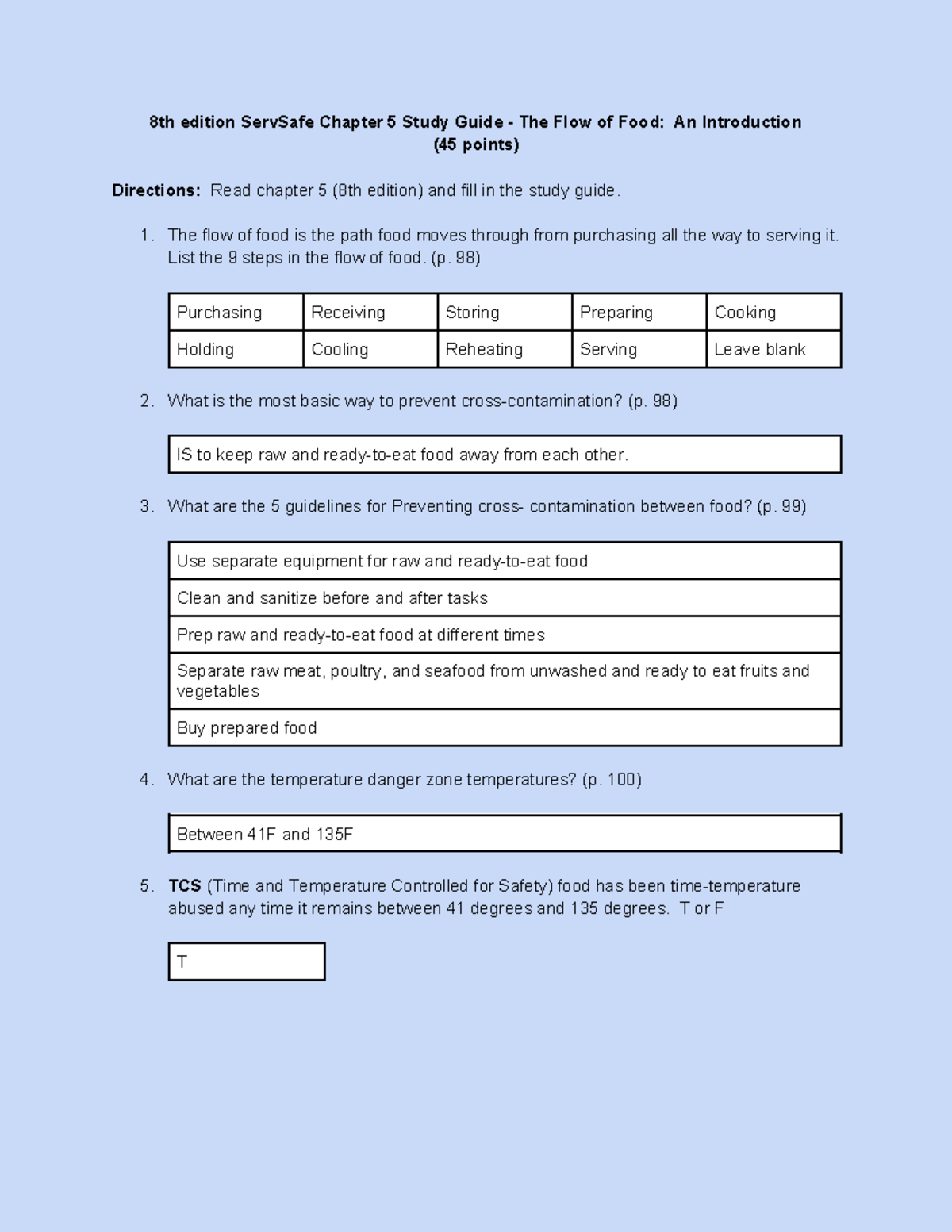 ServSafe 8th Ed. Ch. 5 Study Guide: The Flow of Food Essentials - Studocu