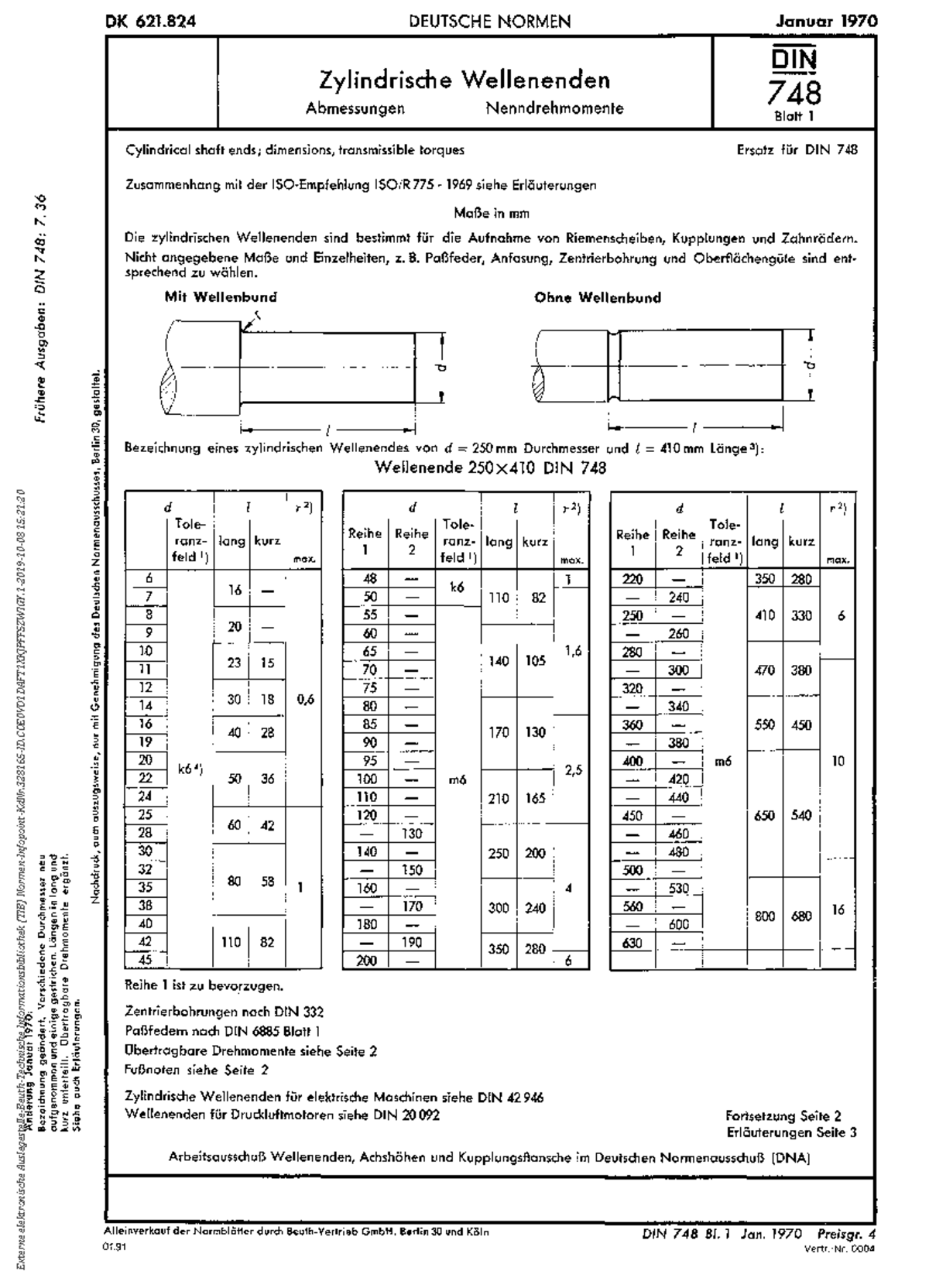 DIN 748-1 Zylindrische Wellenenden: Maße und Drehmomente - Studocu