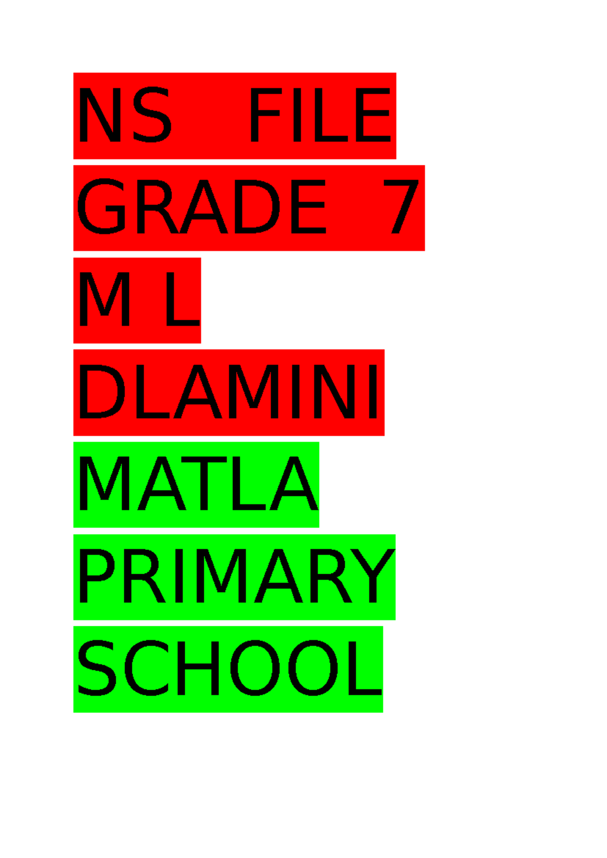 NS FILE Grade 7 M L Dlamini Matla Primary School - JLZ 300 - GRADE 7 ML ...