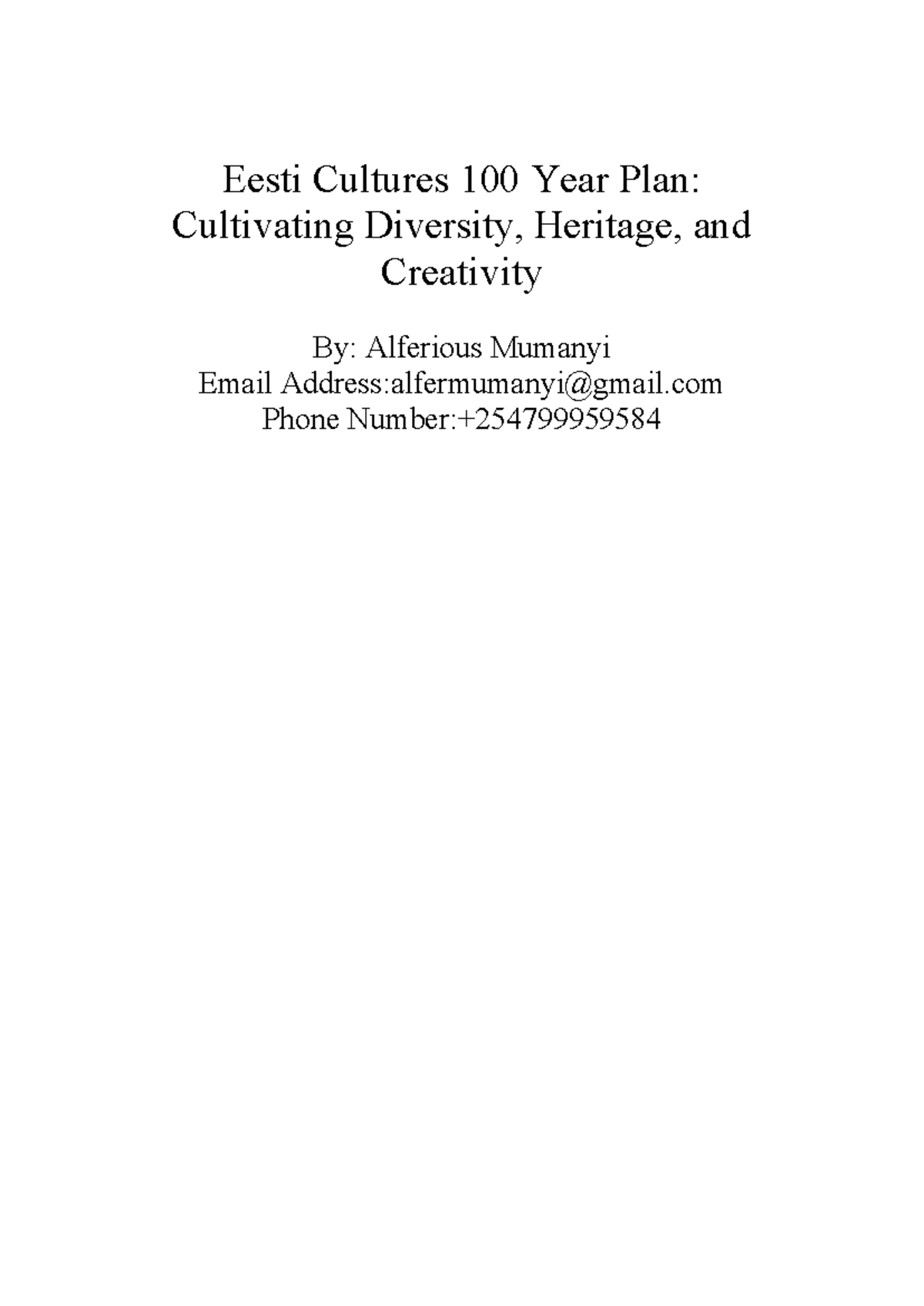 Eesti Cultures 100 Year Plan - And on the occasion of the 100th ...