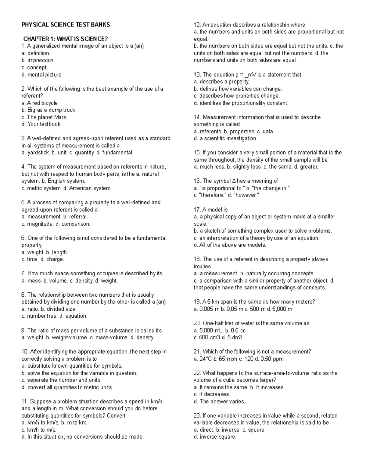 Physical Science Test Bank Review - Chapters 1-19 for LET Exam - Studocu