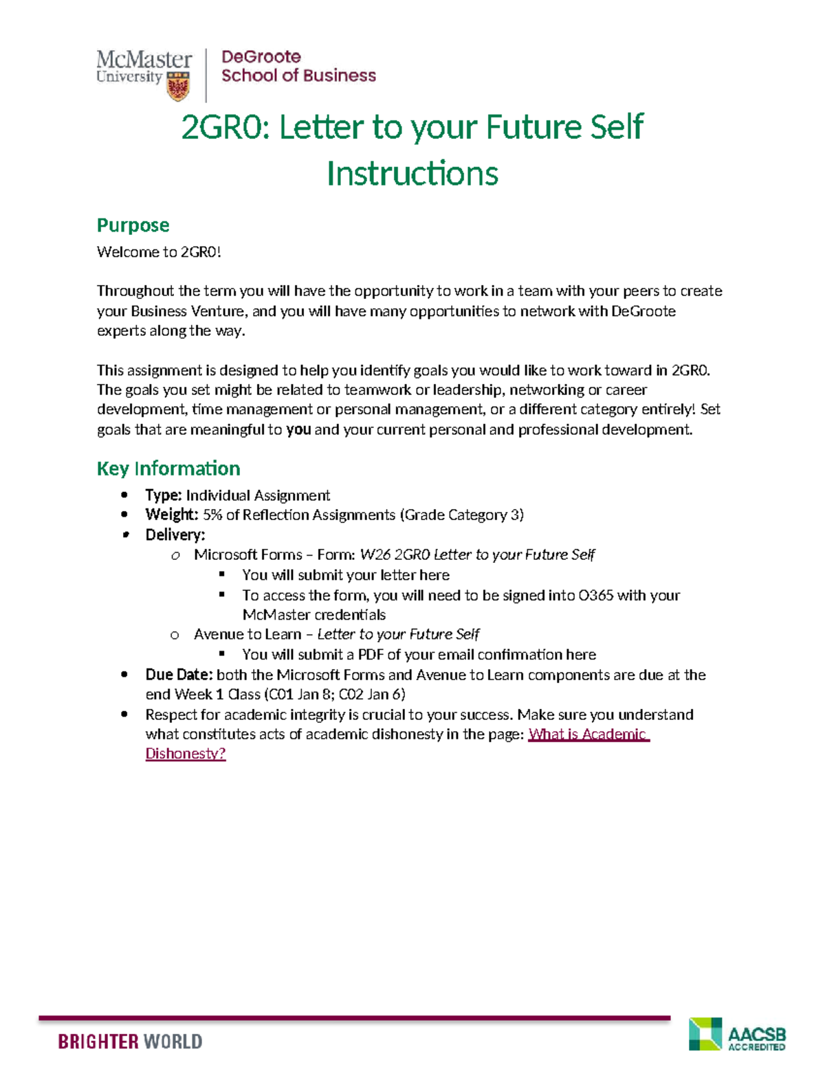 2GR0: Individual Assignment - Letter to Your Future Self W26 - Studocu