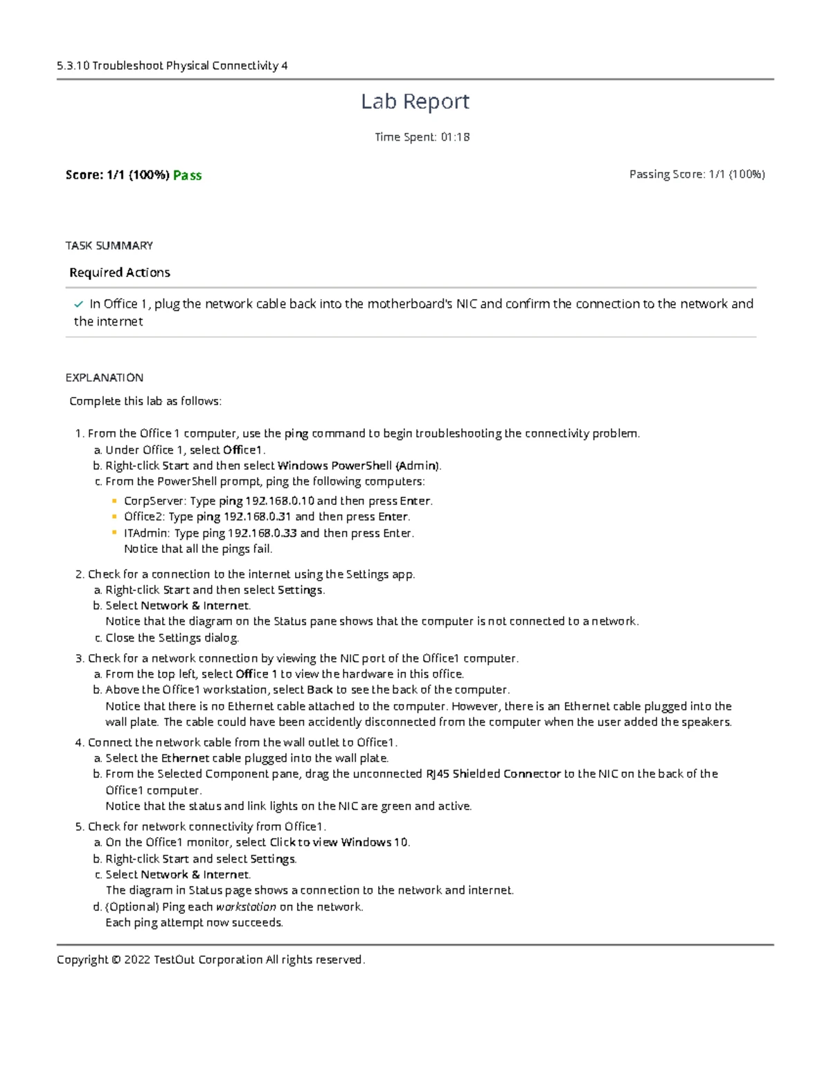 4.5.7 Create Cname Records - Passing Score: 3/3 (100%) 4.5 Create CNAME Records Lab Report Time ...