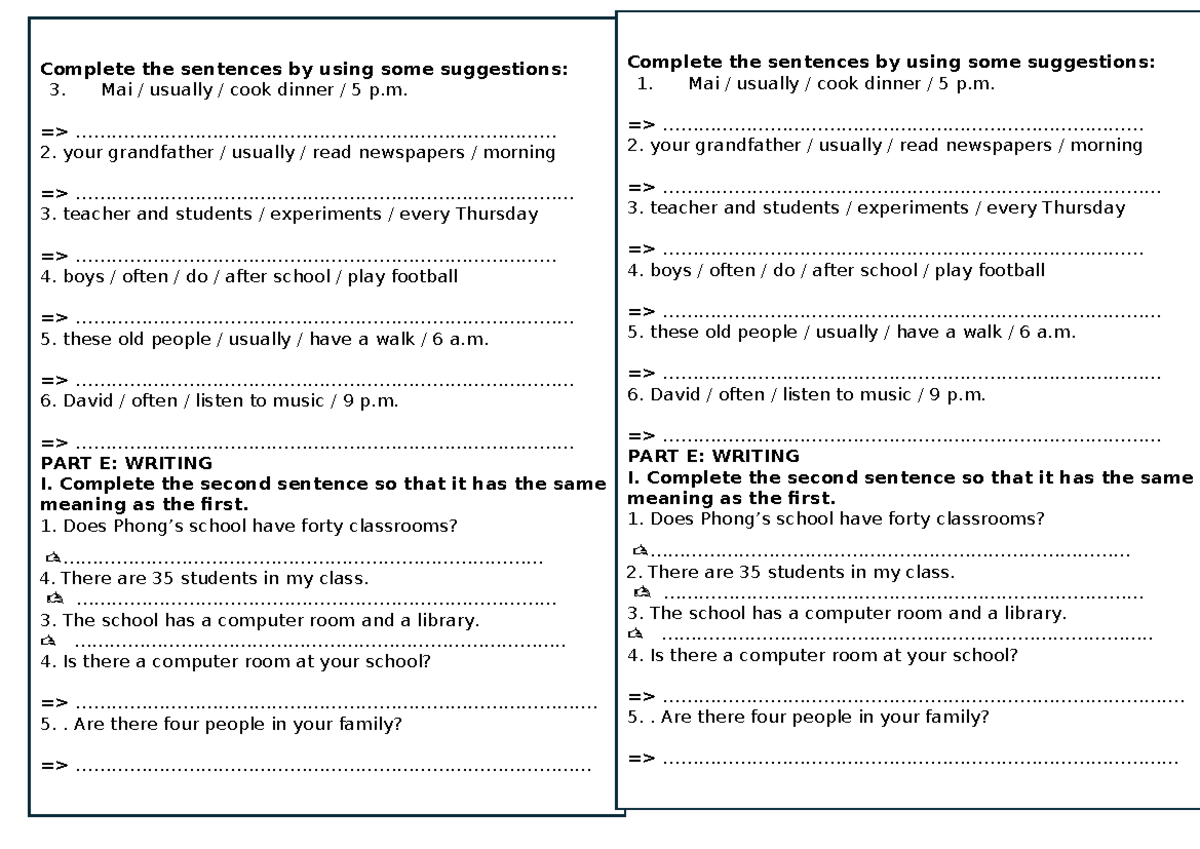English Grammar Practice: Sentence Completion & Writing Exercises (037 ...