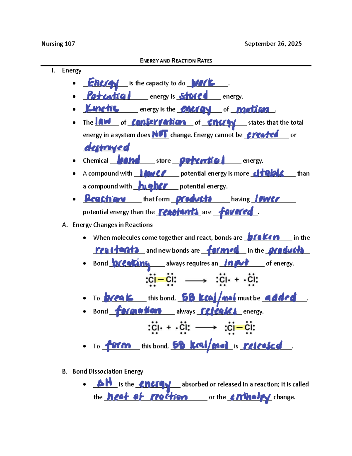 Chem 107 Energy Changes and Reaction Rates Overview - Studocu