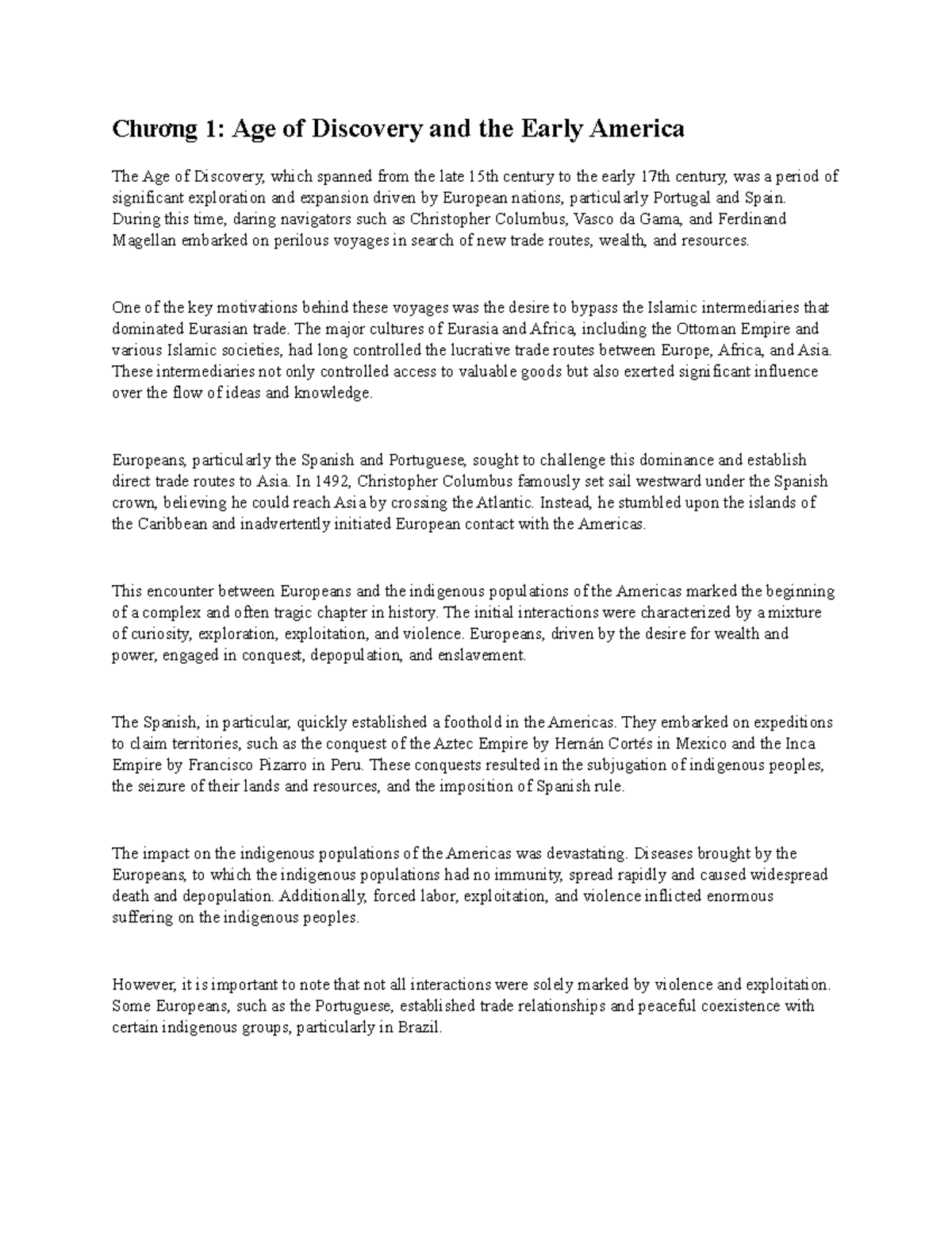Chương 1: Age of Discovery and Early America - Lsu-my Book Notes - Studocu