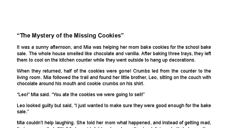 M L M Comprehension: Mystery of the Missing Cookies - Studocu