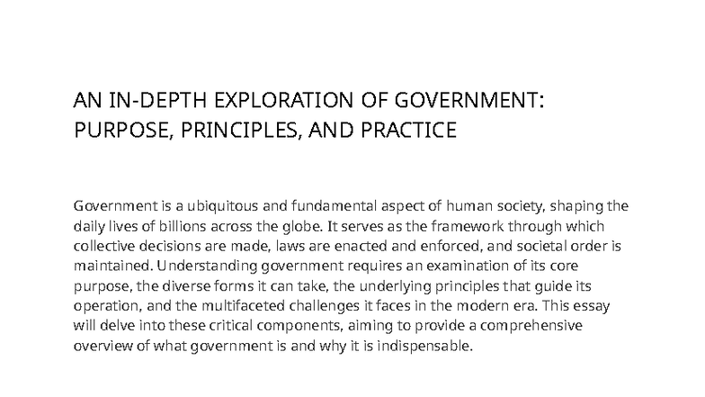 GOV 101: Analyzing Government Purpose, Principles, and Practices - Studocu