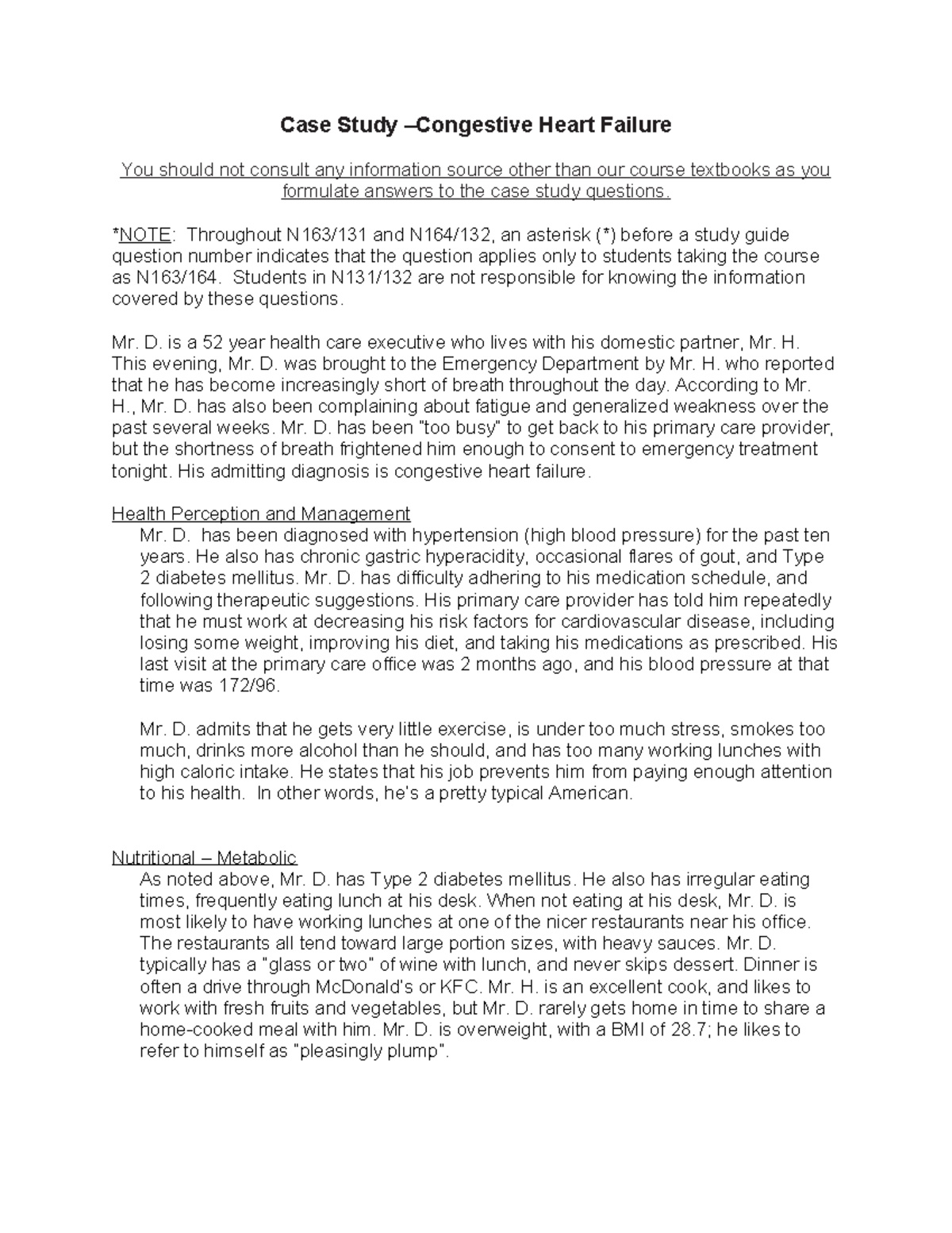 Case Study on Congestive Heart Failure (N163/131 & N164/132) - Studocu