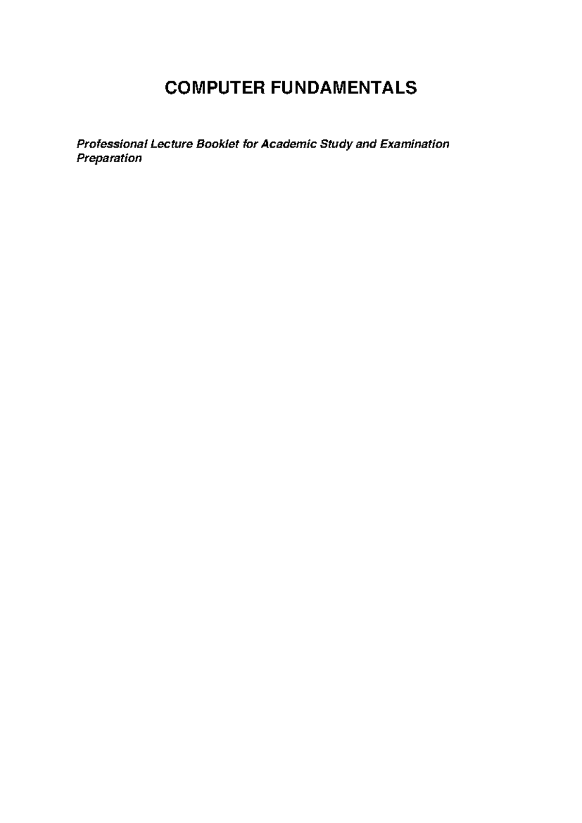 COMP 101: Computer Fundamentals Lecture Booklet for Exam Prep - Studocu