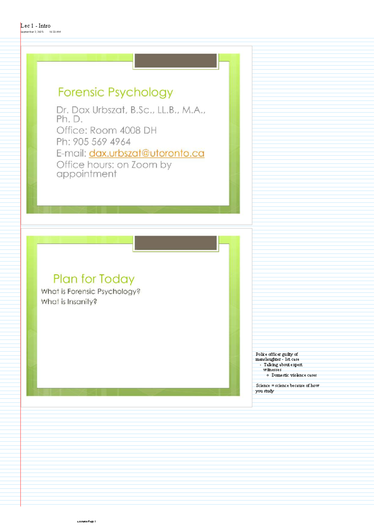 Lec 1 - Intro to Forensic Psychology and Insanity Defense - Studocu