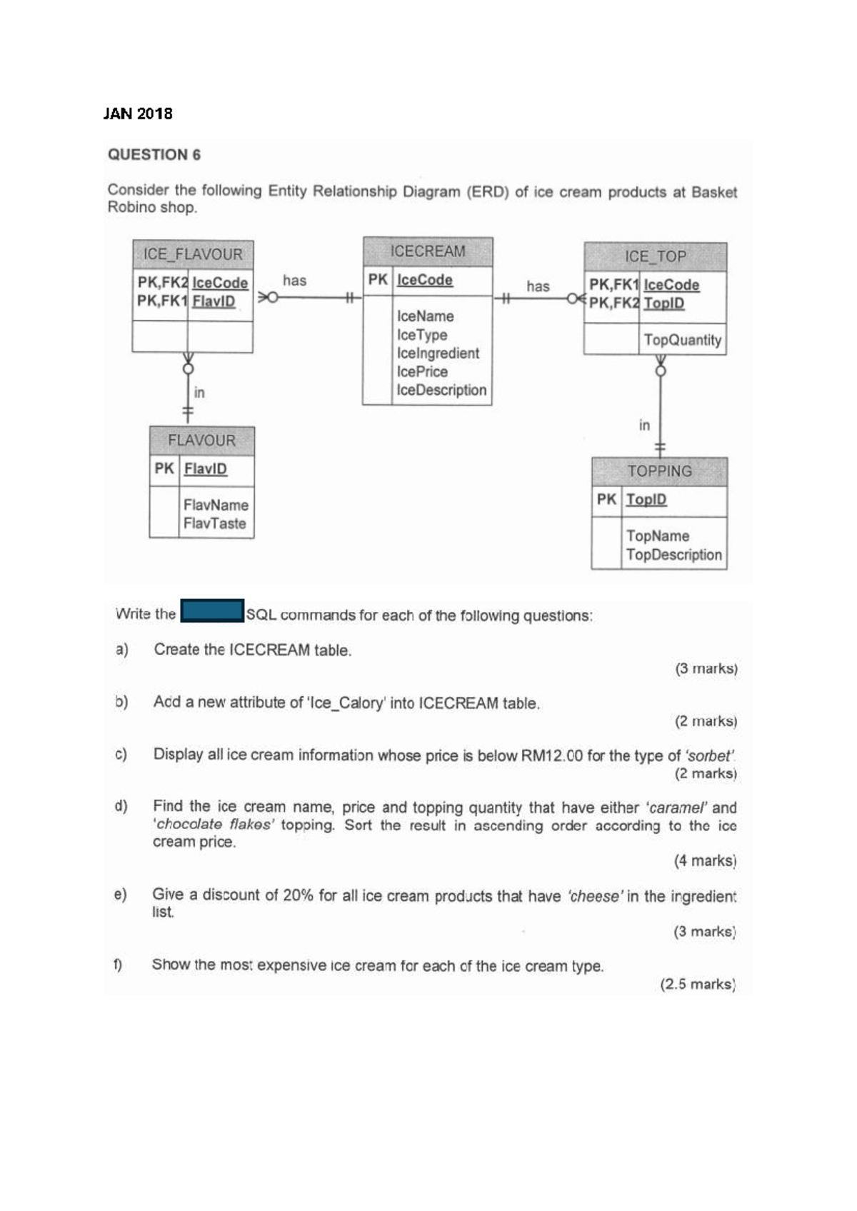 ICT200 PAST YEAR QUESTIONS: SQL Commands for ERD Analysis - Studocu