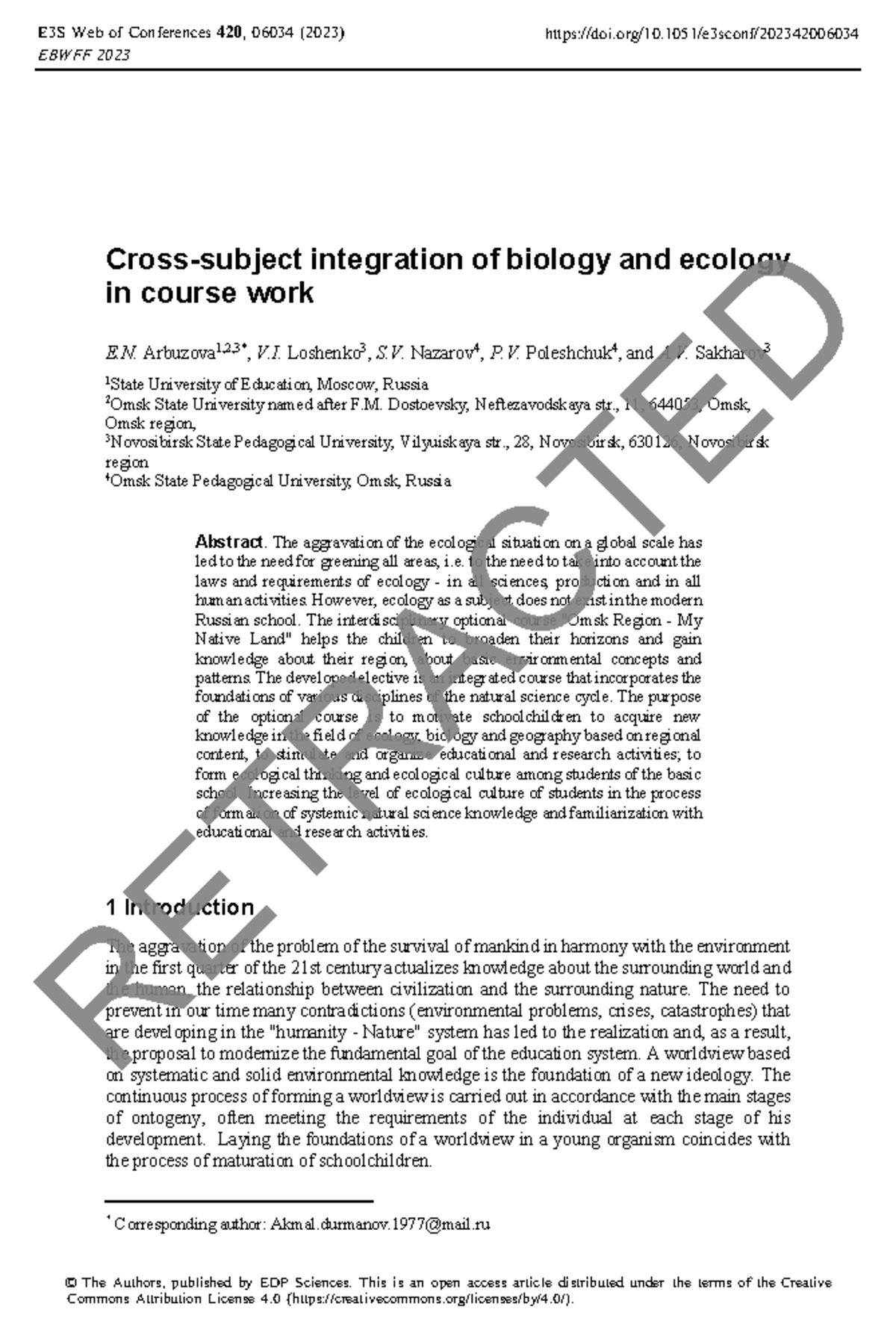 Interdisciplinary Integration of Biology and Ecology in Education ...