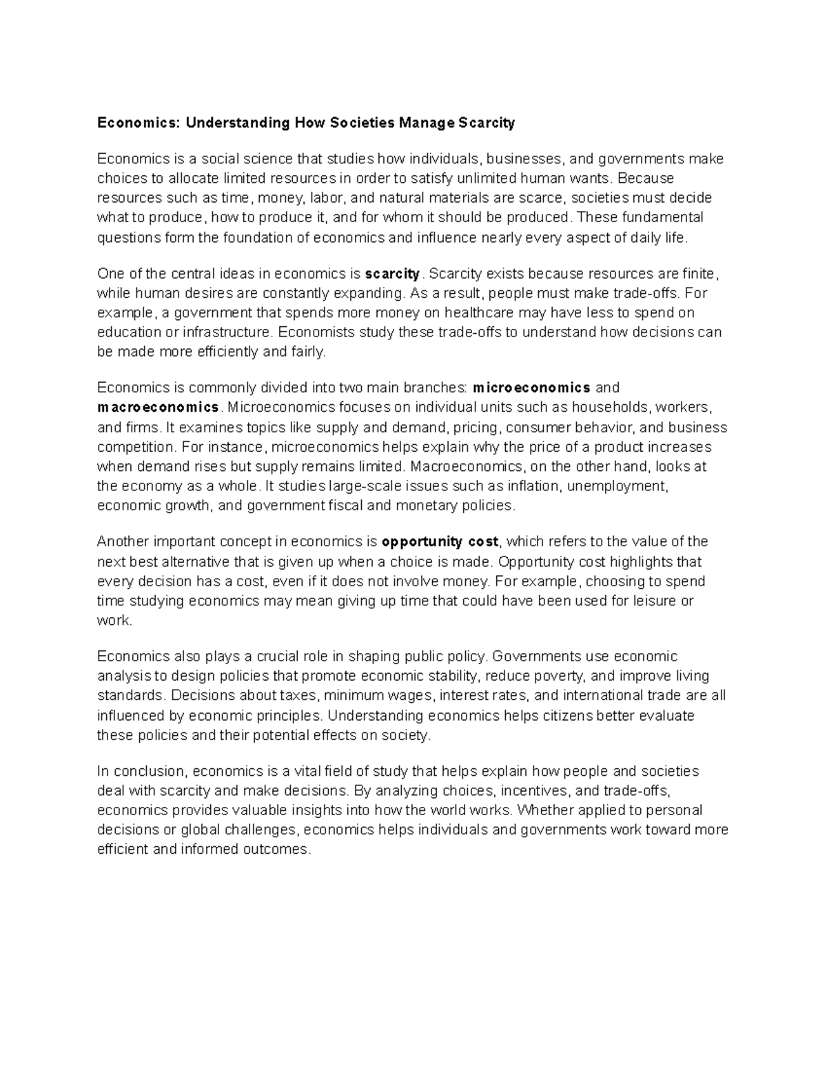 ECO 101: Essay on Scarcity and Resource Allocation in Economics - Studocu