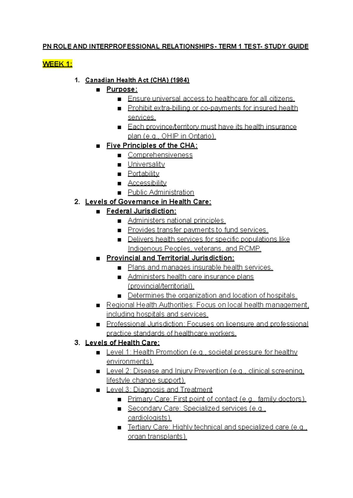 PN ROLE AND INTERPROFESSIONAL RELATIONSHIPS - TERM 1 TEST STUDY GUIDE ...