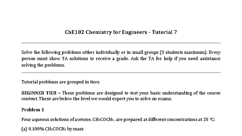 ChE102 - Chemistry for Engineers Tutorial 7 Problems and Solutions - Studocu