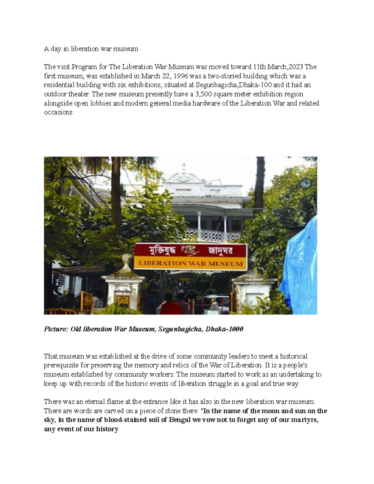 Liberation War Museum Assignment - Reflections by Redwan Hasan 2 - Studocu