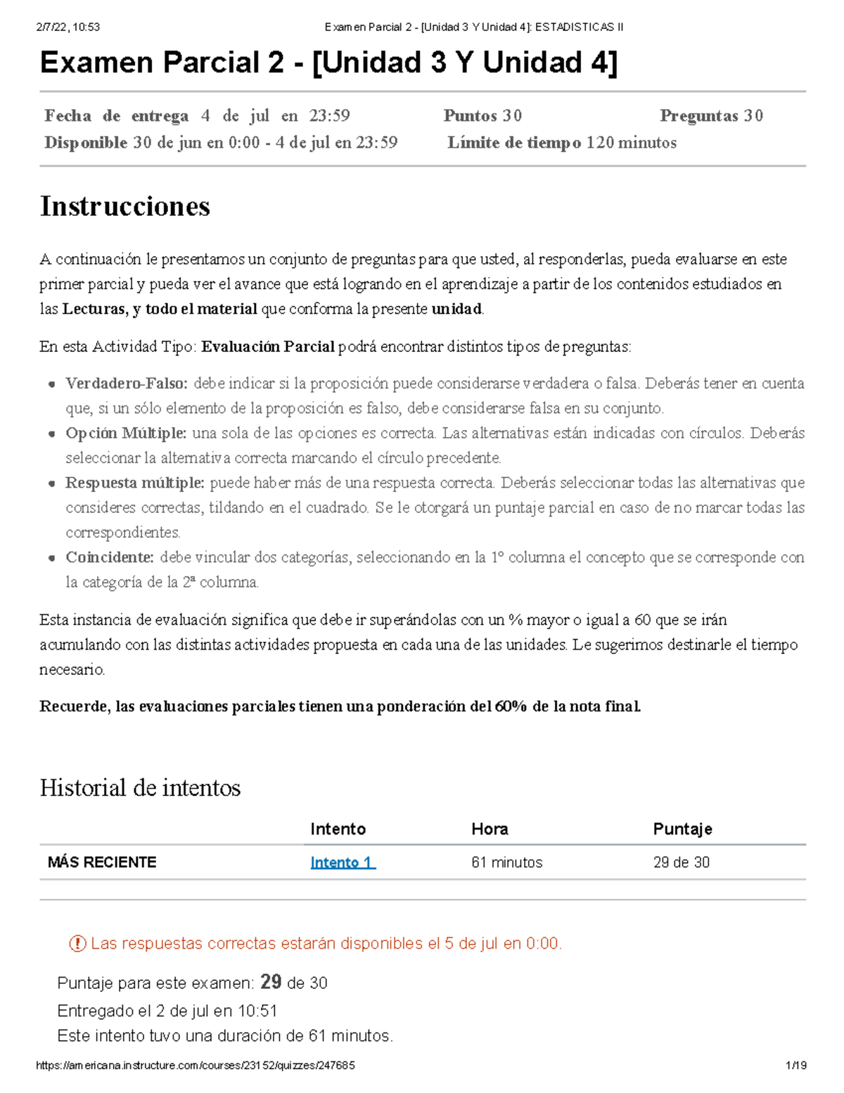 Examen Parcial 2 - Estadísticas II: Unidad 3 y 4 Detalles y Preguntas - Studocu
