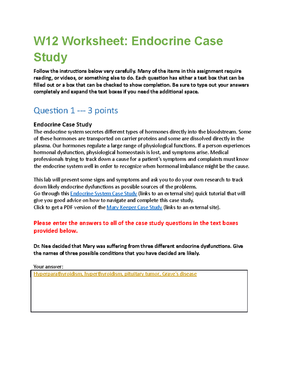 Bio26..5l W12 Endocrine Case Study Worksheet and Analysis - Studocu