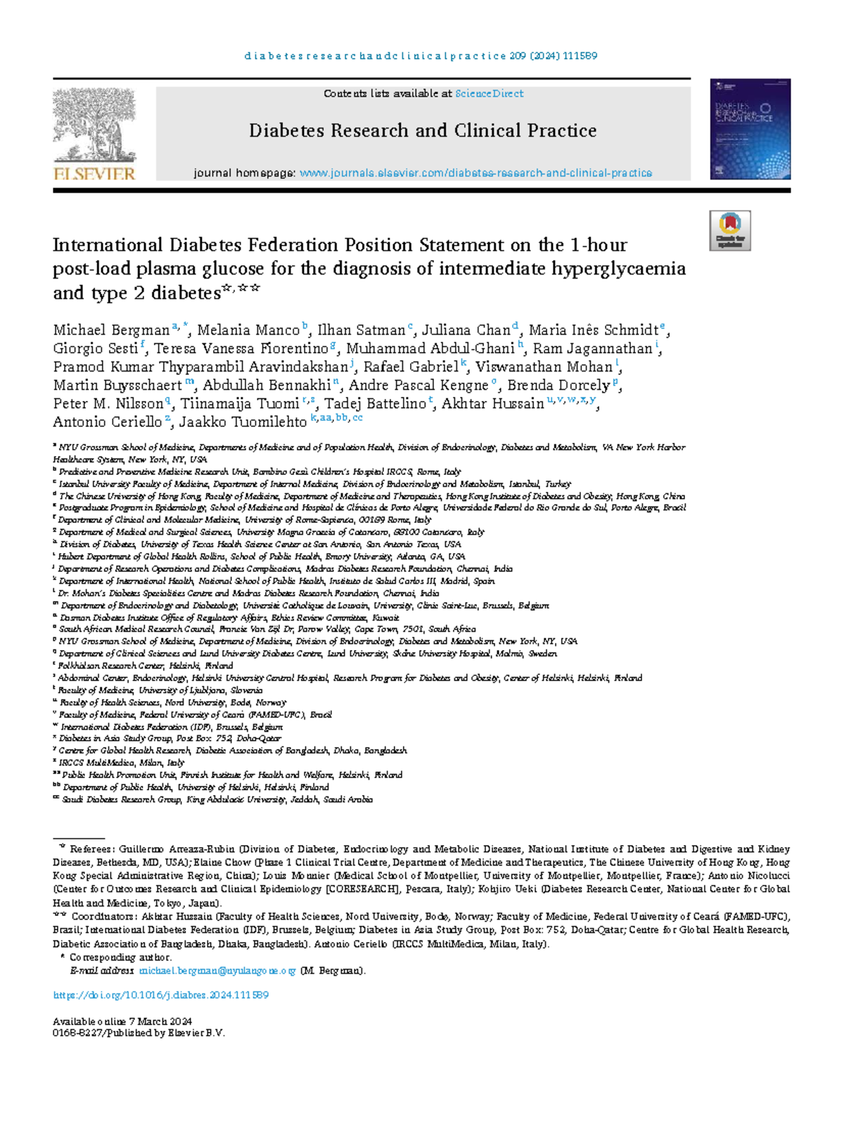 IDF Position Statement on Plasma Glucose for Diagnosing IH and T2D ...