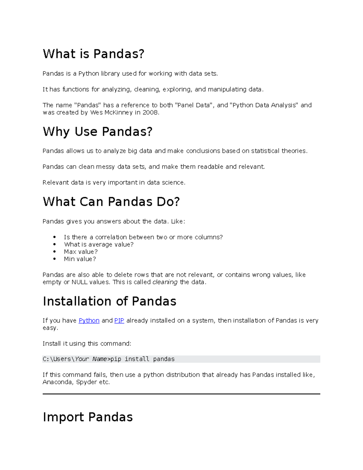 Pandas Overview: A Guide to Data Analysis in Python - Studocu