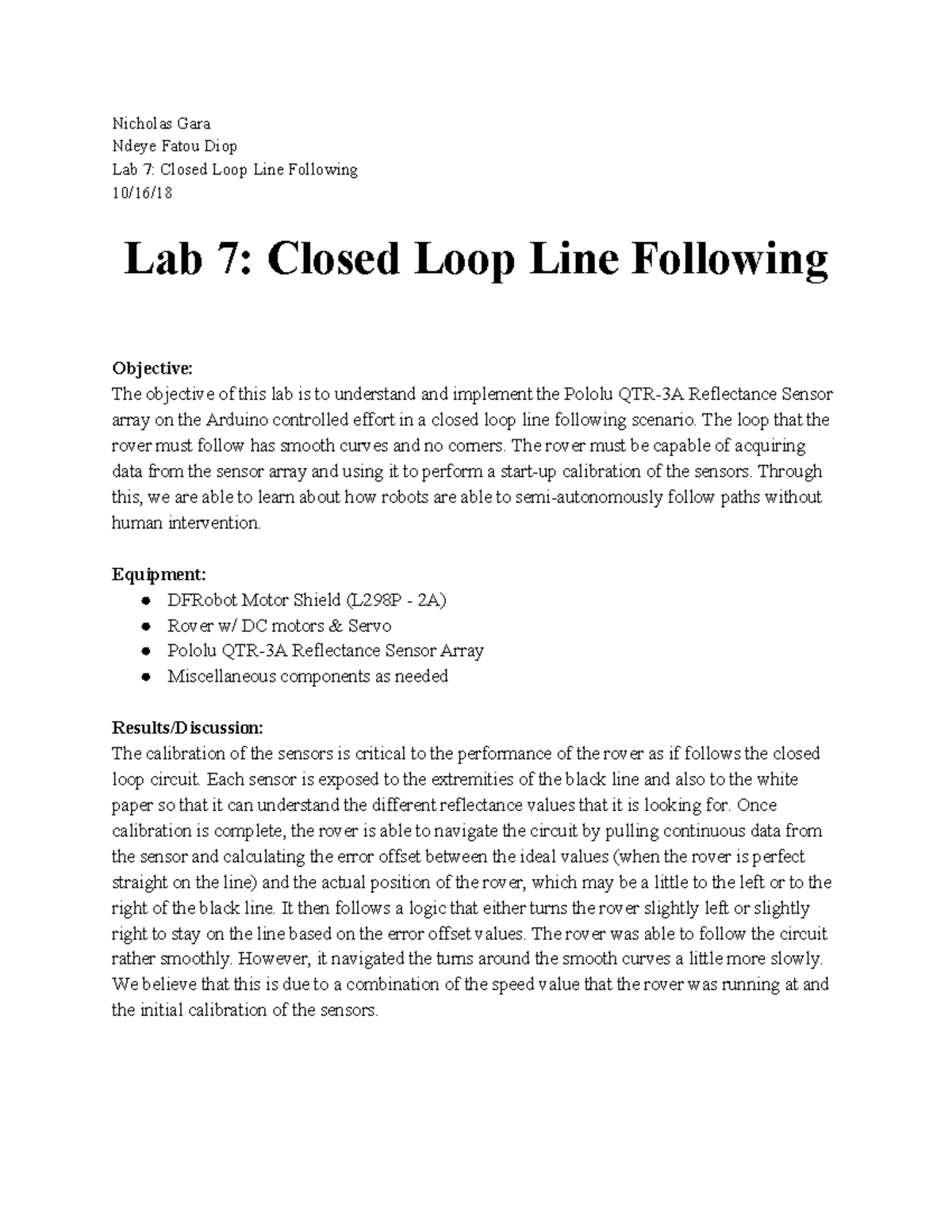 Lab 7 - Closed Loop Line Following Experiment Results and Analysis ...