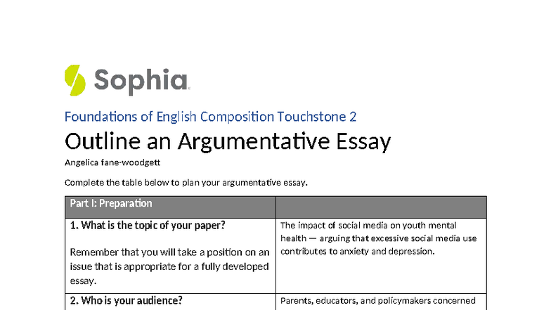 Touchstone 2: Argumentative Essay Outline on Social Media's Impact on Youth - Studocu