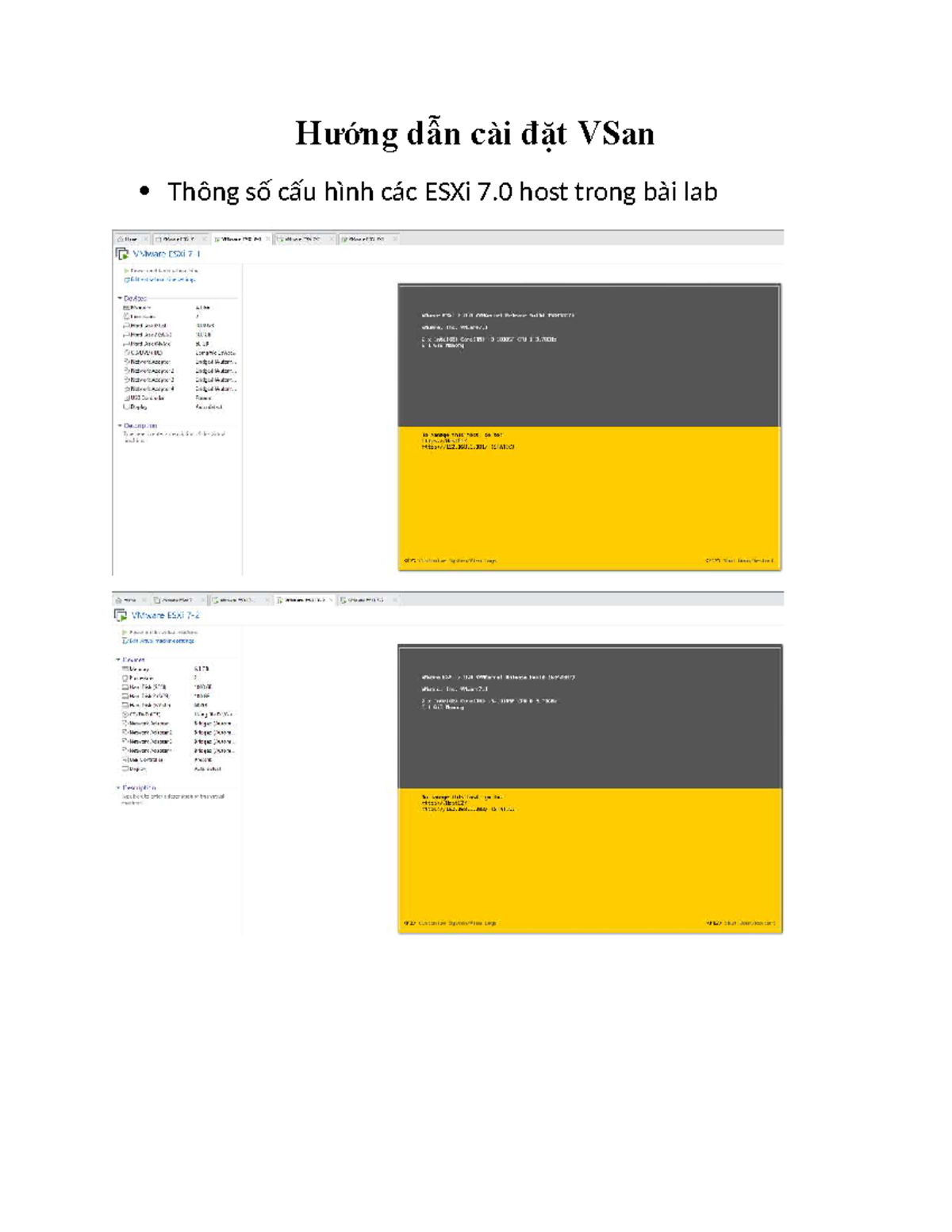Hướng dẫn cài đặt VSAN cho ESXi 7.0 và cấu hình vCenter 7.0 - Studocu
