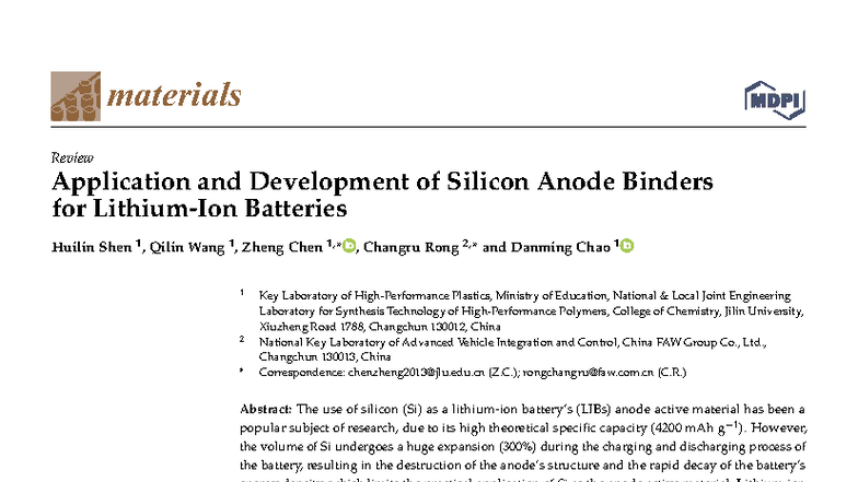 Application and Development of Silicon Anode Binders for LIBs ...