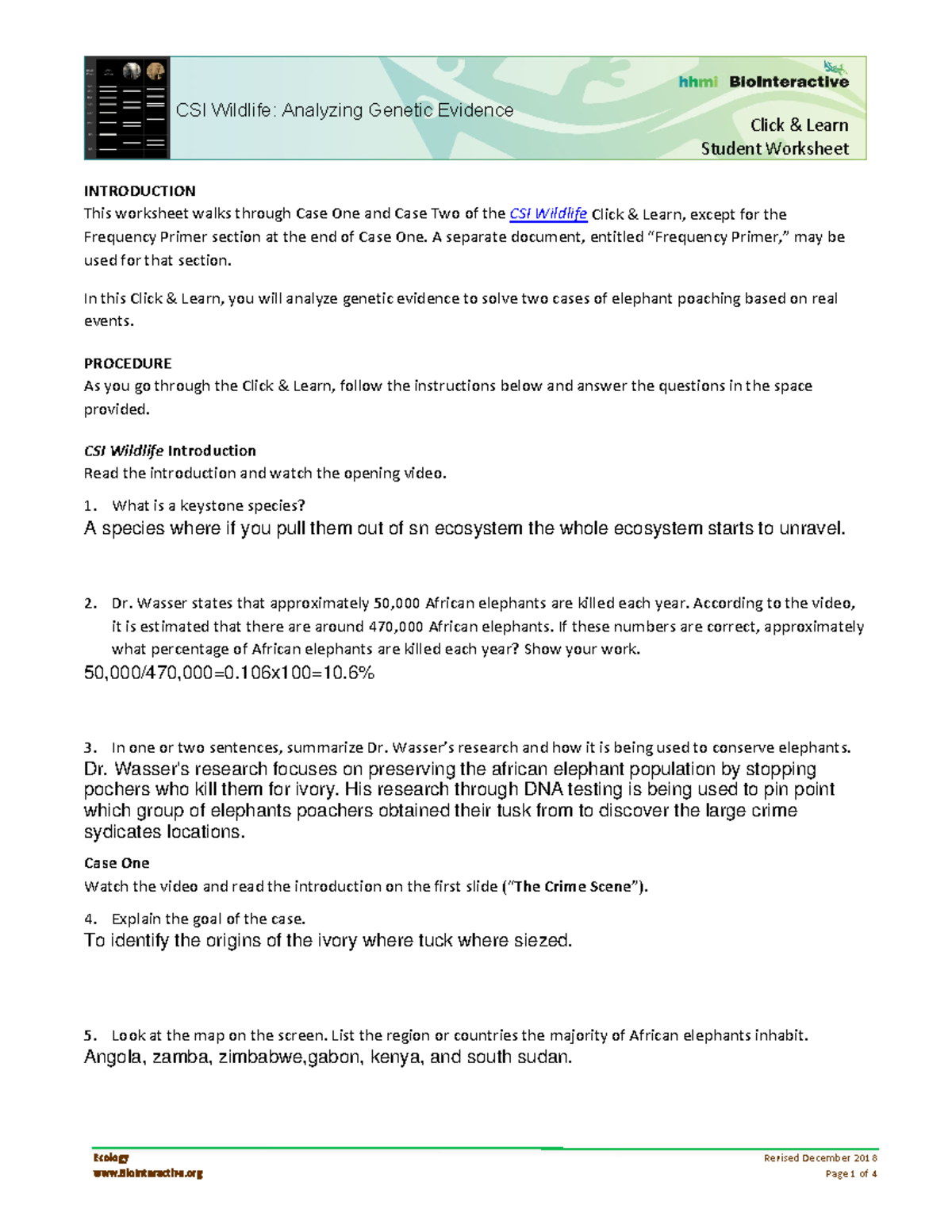 CSI Wildlife Worksheet 1: Analyzing Genetic Evidence (1-9-24) - Studocu