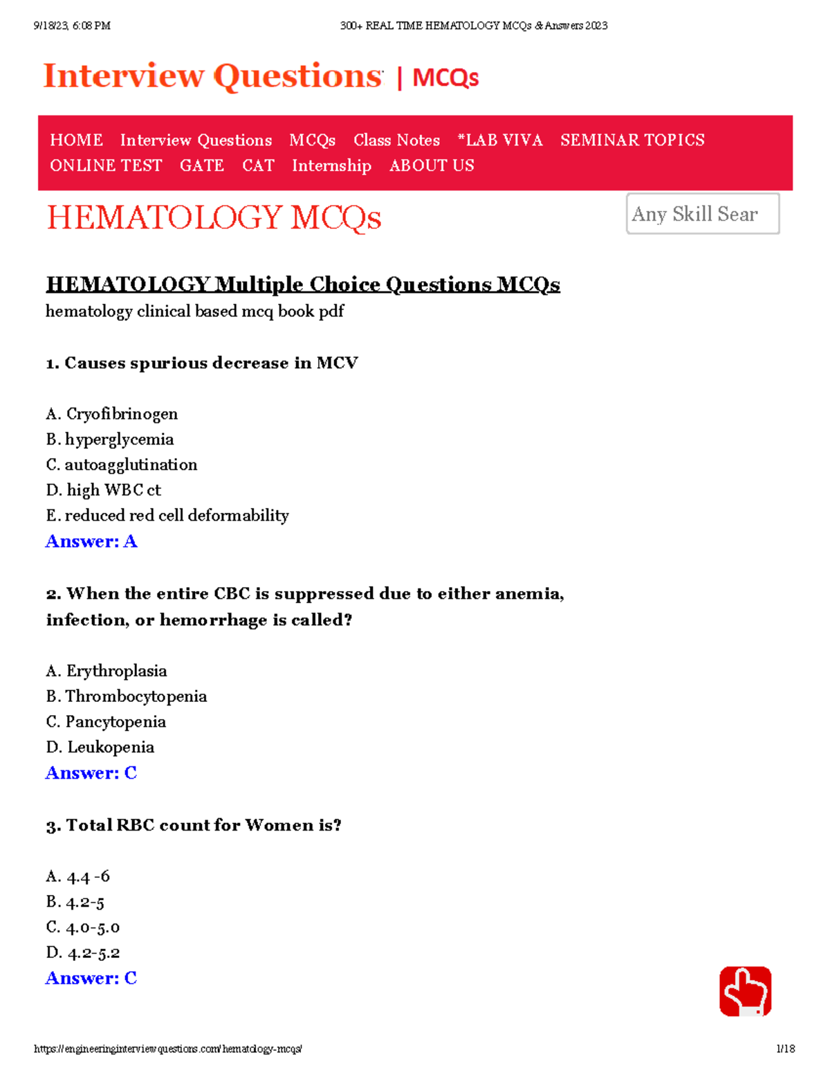 300+ Real-Time Hematology MCQs & Answers for 2023 Examination - Studocu