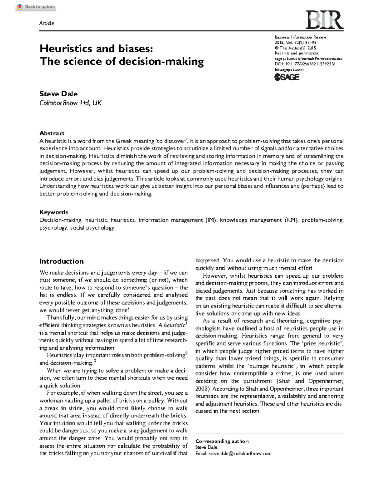 Heuristics and Biases in Decision-Making: An Overview of Key Concepts ...