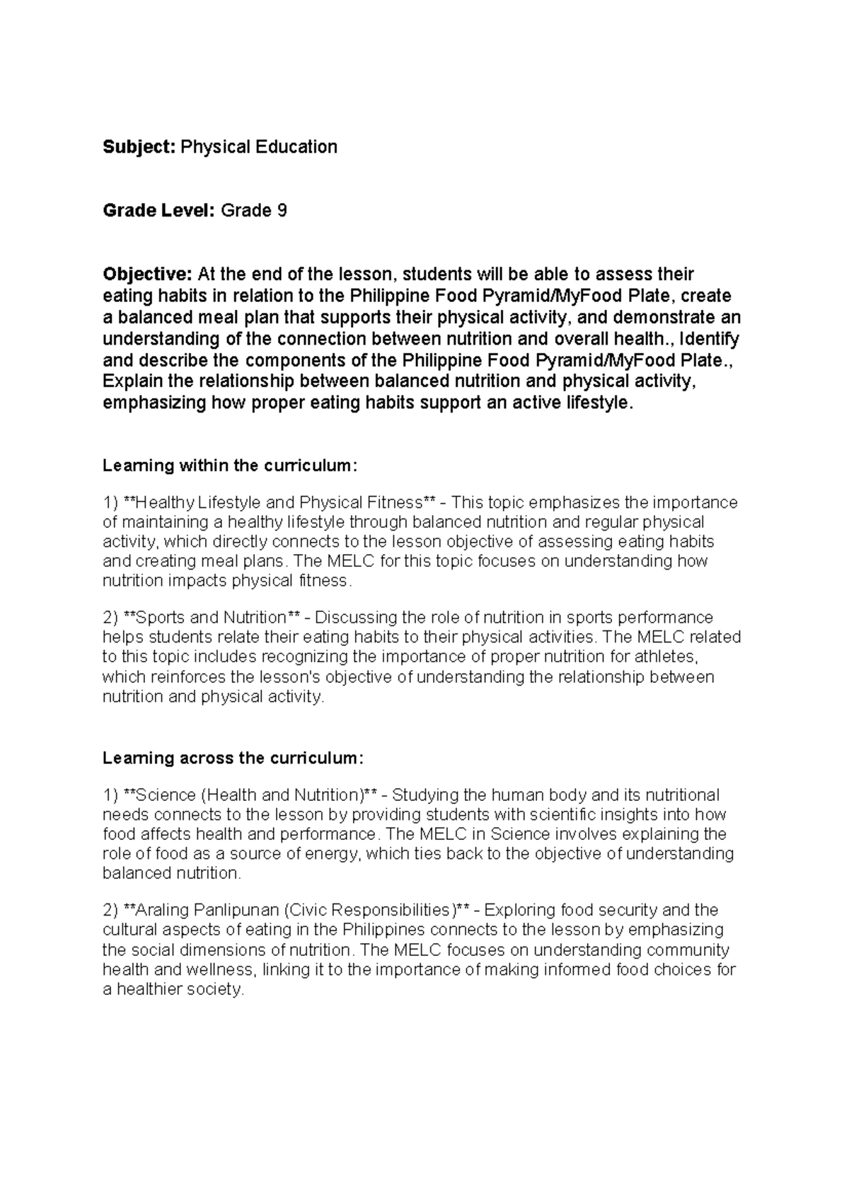 Grade 9 PE: Understanding the Physical Activity Pyramid & Nutrition ...