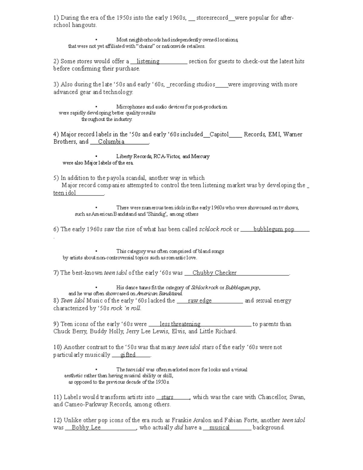 Lecture 8 Part 2 Notes on 1960s Music Trends - Patrick Brink - Studocu