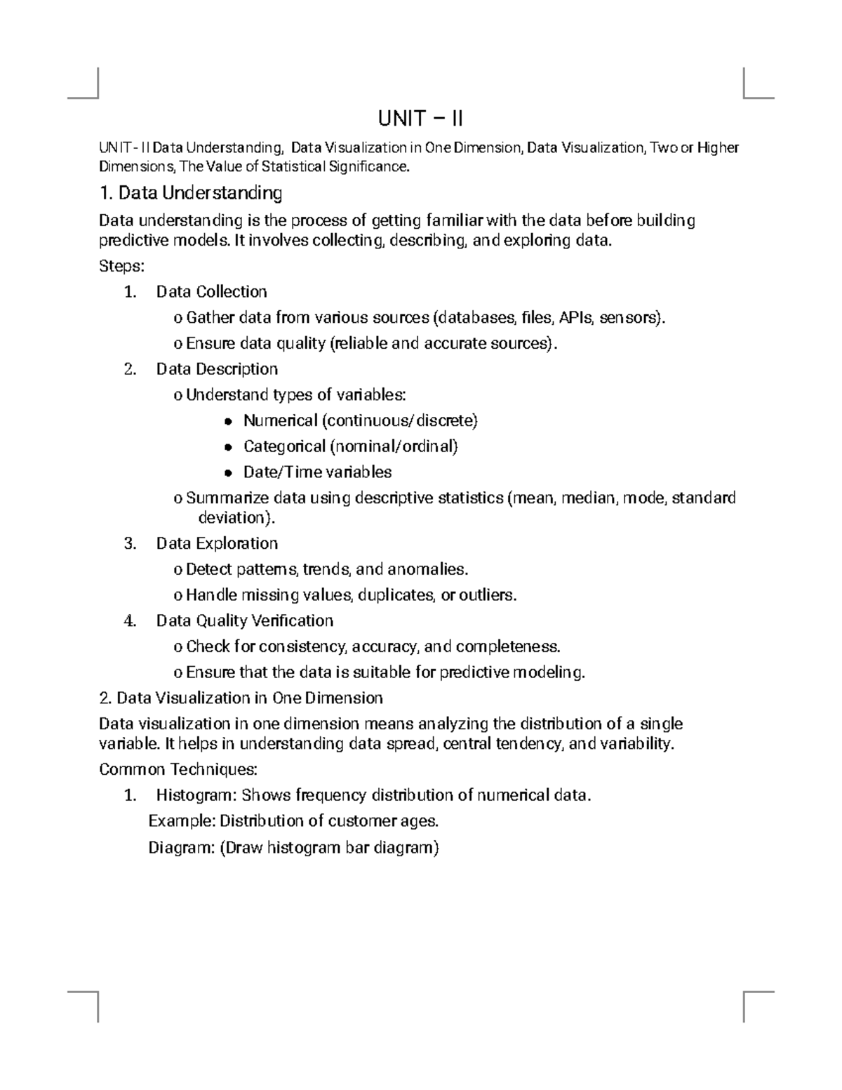 UNIT 2 IPA Notes: Data Understanding & Visualization Techniques - Studocu