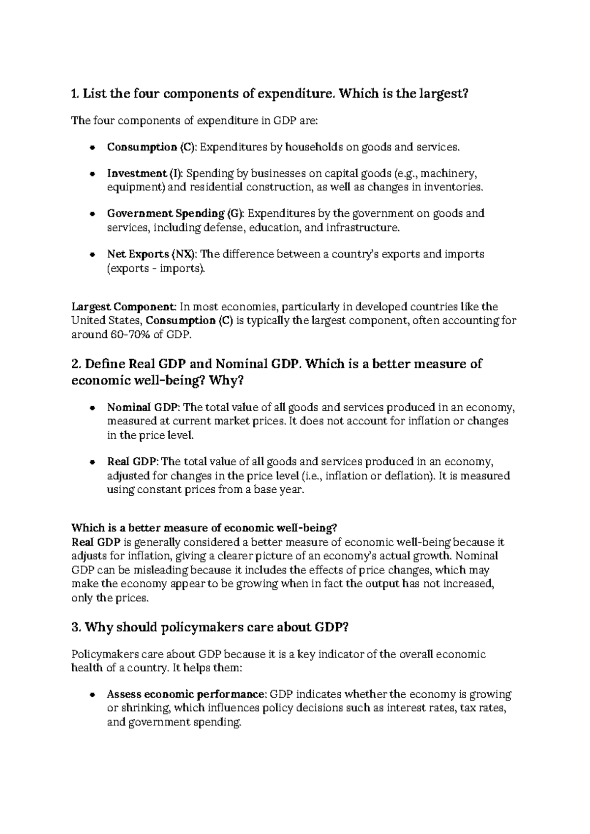 Homework 1 - Components of GDP: Expenditure, Real vs Nominal GDP - Studocu