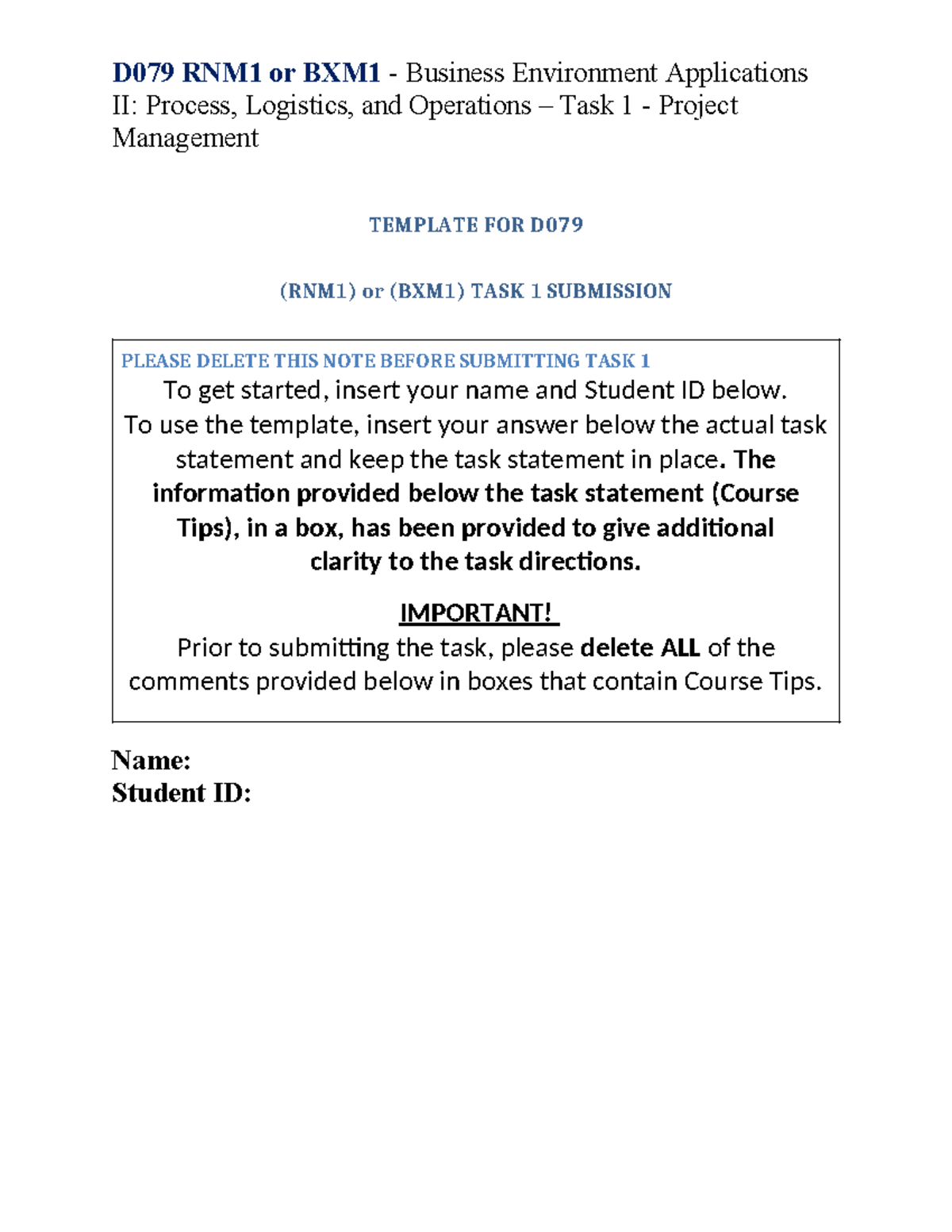Task 1 Project Management Template (RNM1/BXM1) - Studocu