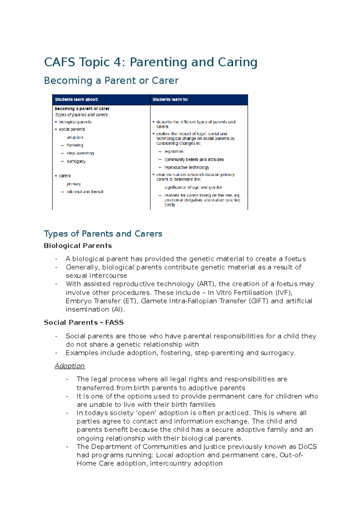CAFS Topic 4: Parenting and Caring - Understanding Roles and ...