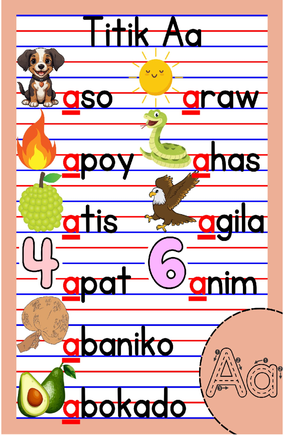 Alphabet unang tunog - ;PHONICS AND BEGINNING READING - Titik Aa aso araw apoy ahas atis agila 4 ...